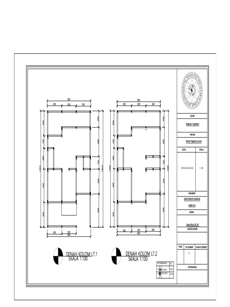Denah Kolom LT 1 & 2 | PDF