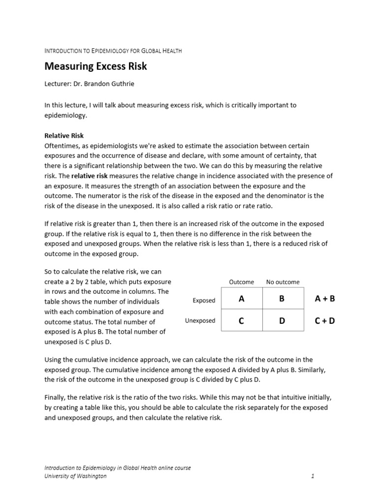 Epi Measuring Excess Risk | PDF | Relative Risk | Epidemiology