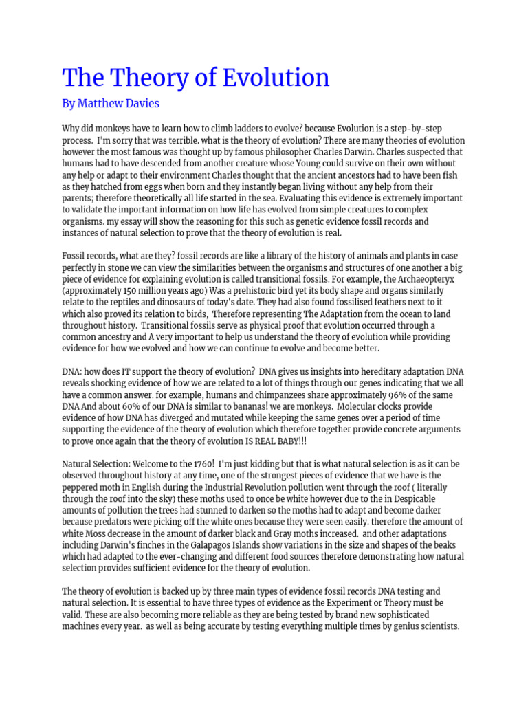 The Theory Of evolution (Class Notes) | PDF | Evolution | Fossil