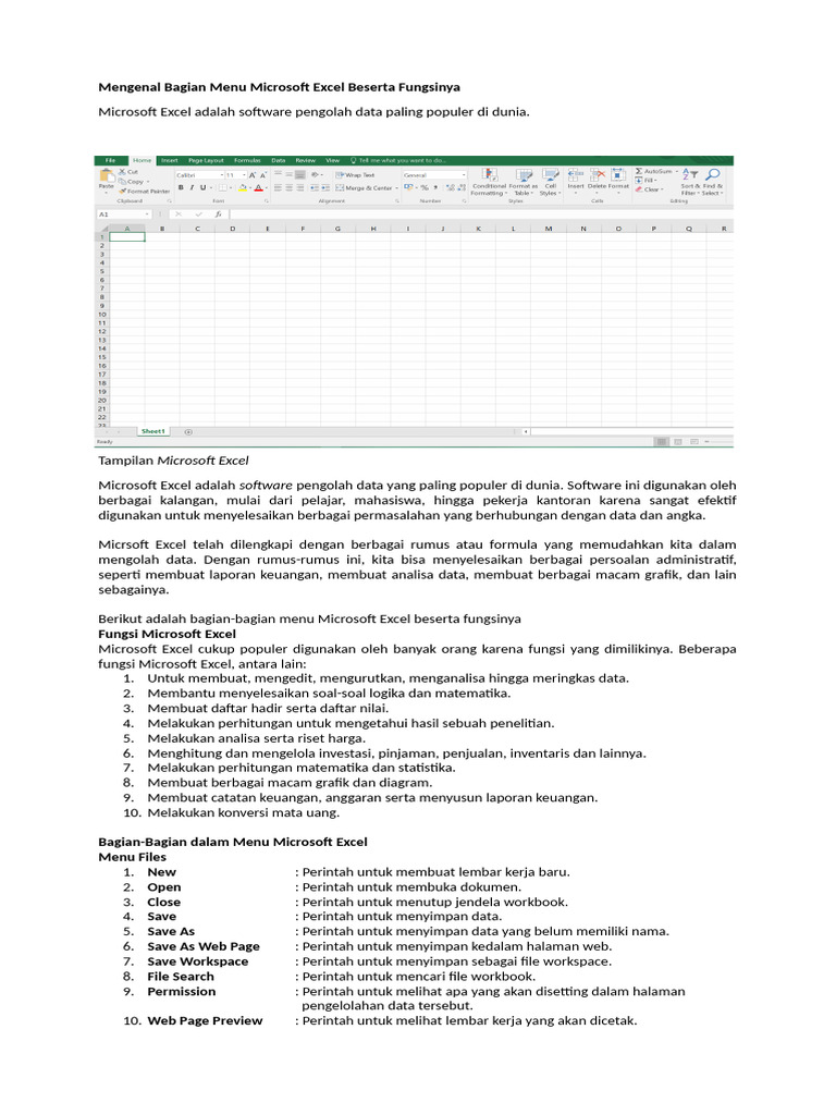 Mengenal Bagian Menu Microsoft Excel Beserta Fungsinya | PDF
