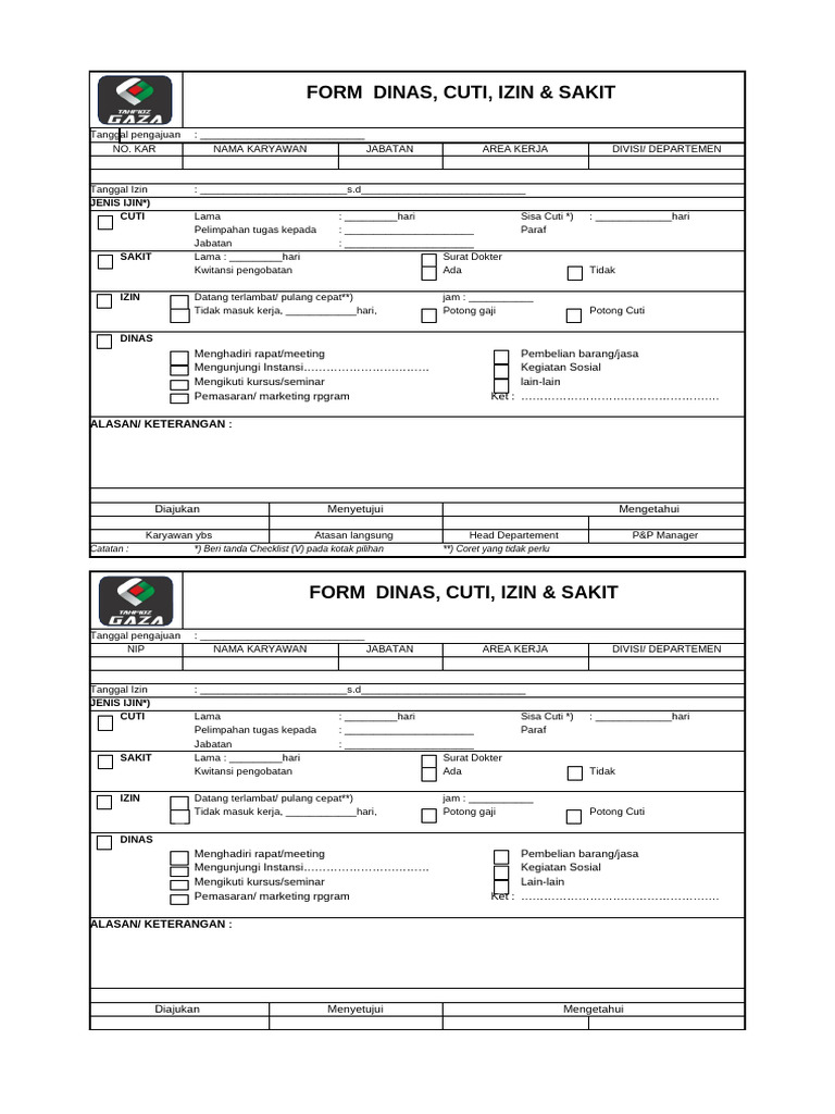 Form Dinas, Cuti, Izin & Sakit | PDF