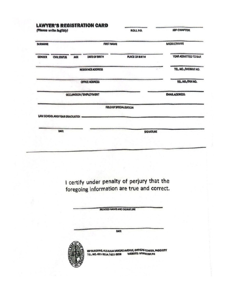Lawyers Registration Card 2024 | PDF