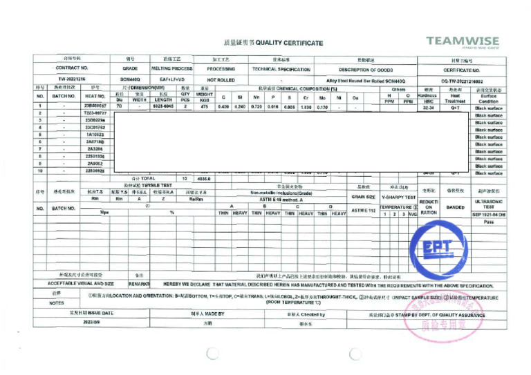 Aisi 4140 - Scm440 Dia 70 MM - PT Grace Techninc | PDF