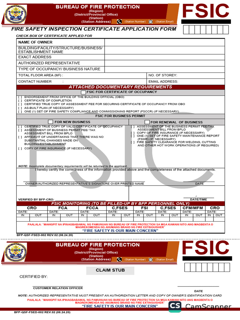 FSED 2F Application Form FSIC For Occupancy Permit Rev02 | PDF | Fire ...
