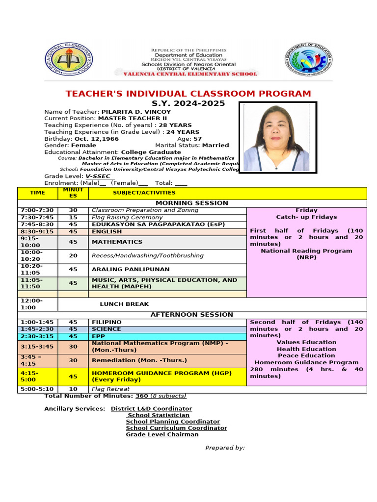 Catherine B Classroom Program MATATAG 2024 | PDF | Teachers | Schools