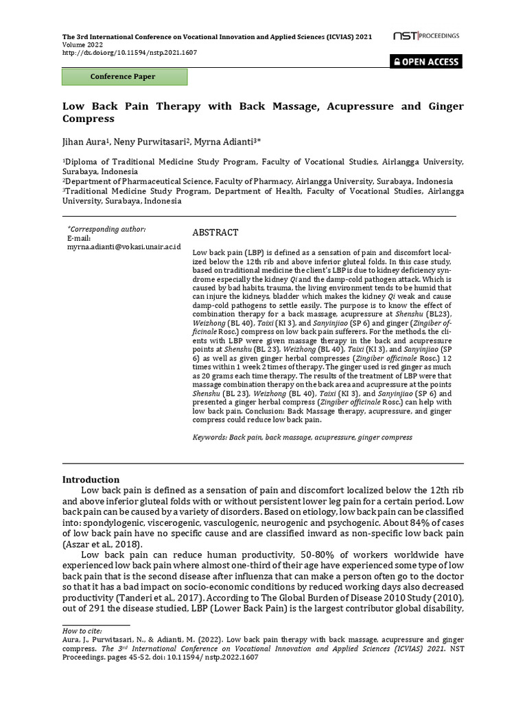Low Back Pain Therapy With Back Massage, Acupressure and Ginger ...