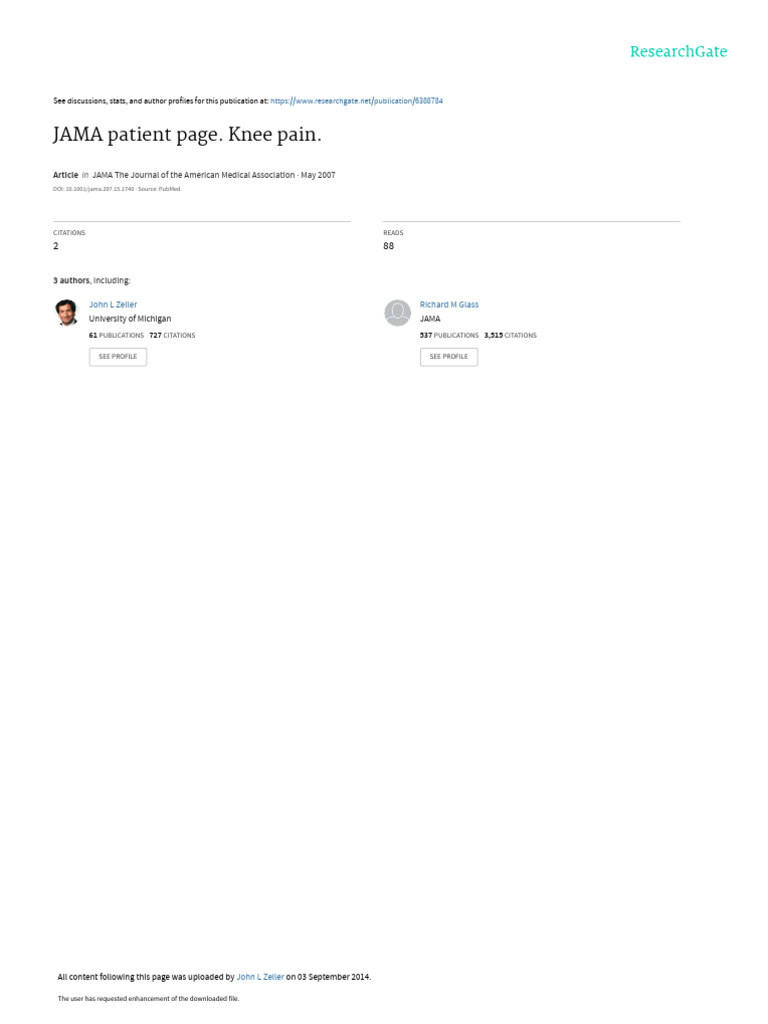 JAMA Patient Page Knee Pain | PDF | Knee | Musculoskeletal System