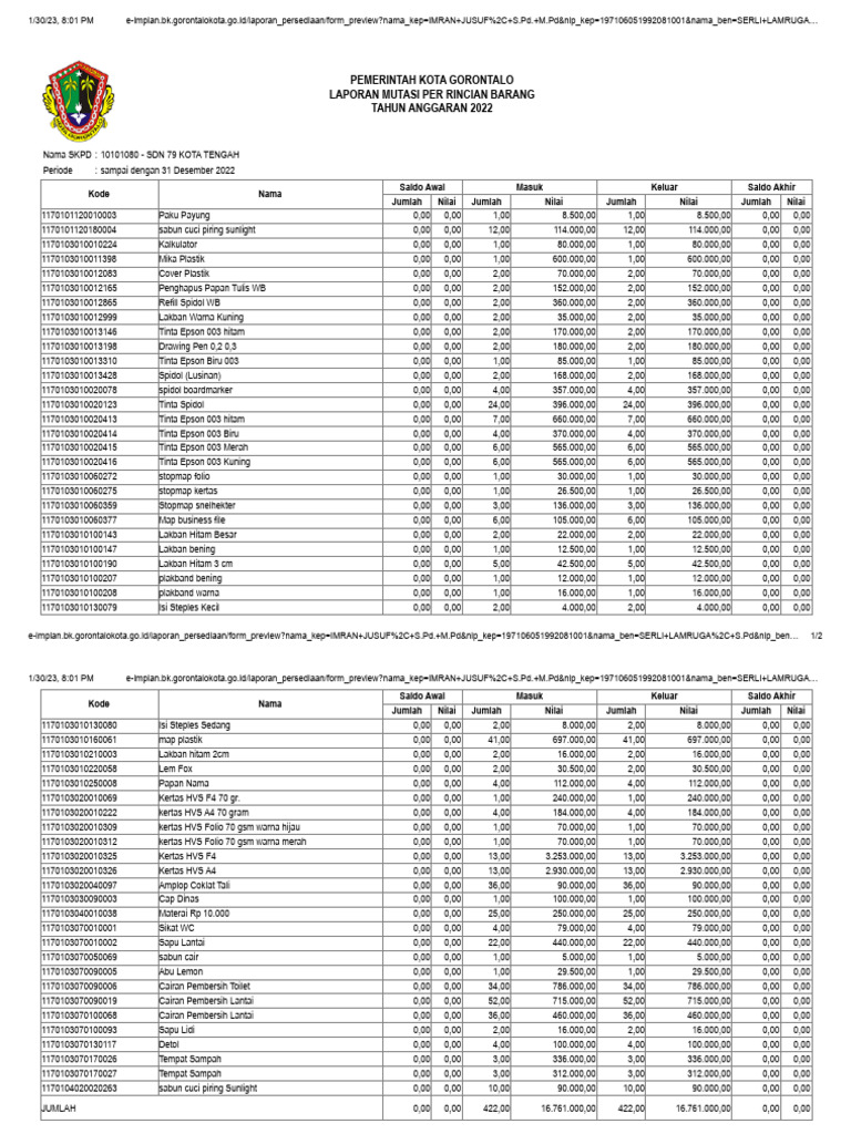 08 Laporan Mutasi Perincian Barang | PDF