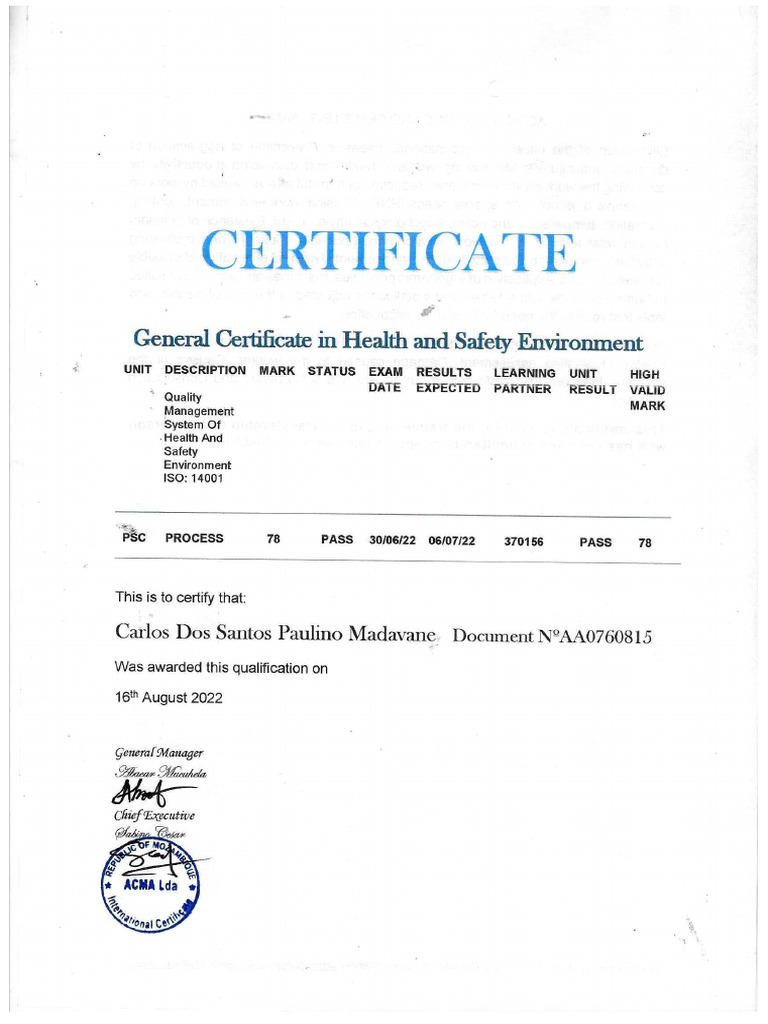 Certificate of HSE | PDF