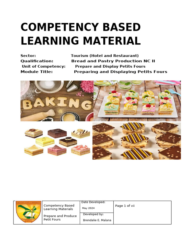 COMPETENCY-BASED-LEARNING-MATERIAL-Petit-fours | PDF | Cakes | Custard