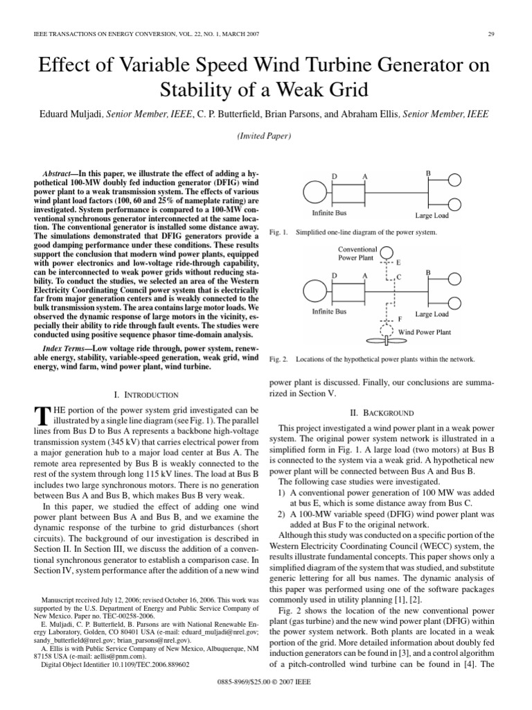 Effect of Variable Speed Wind Turbine Generator On Stability of A Weak ... Effect of Variable Speed Wind Turbine Generator On Stability of A Weak ...