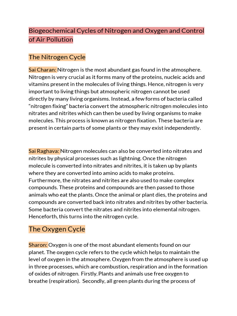 Biogeochemical Cycles of Nitrogen and Oxygen and Control of Air ...