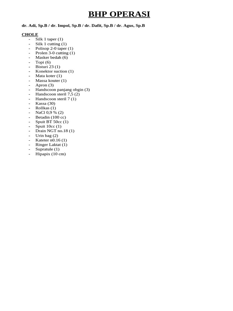 BHP Operasi Bedah | PDF