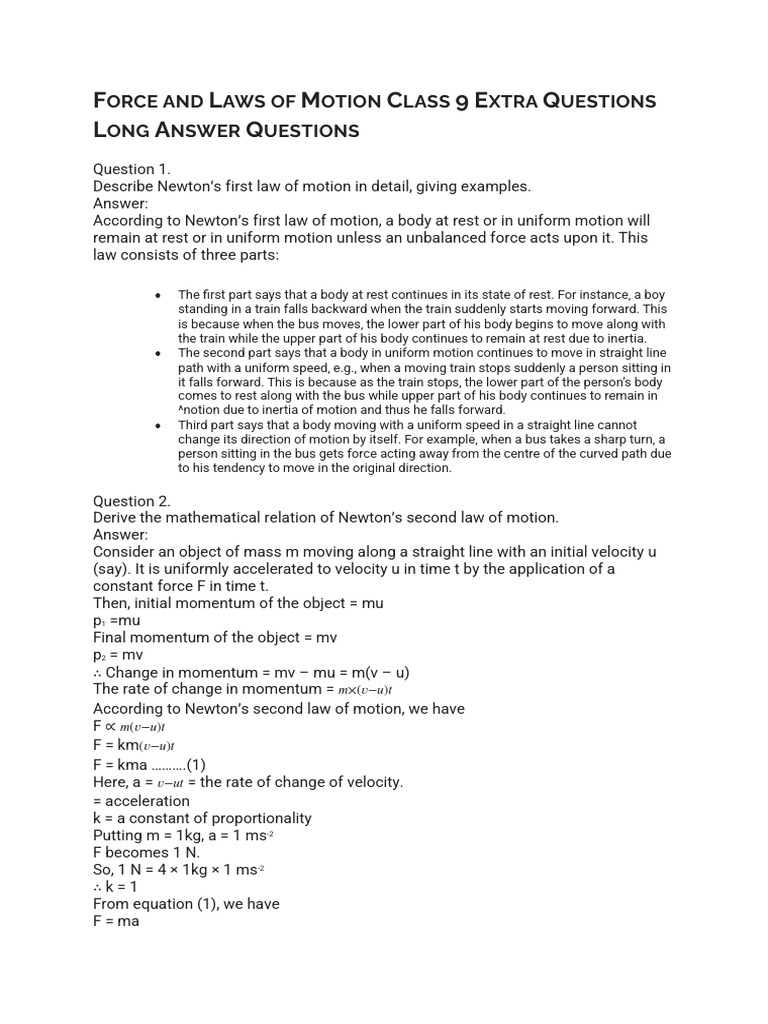 Laws of Motion QS -2 | PDF | Force | Inertia