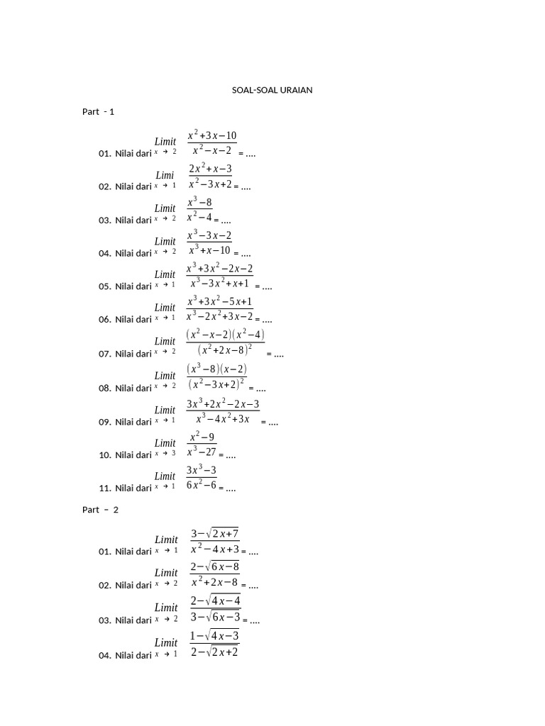 Soal Latihan Limit Aljabar - 01-1 | PDF