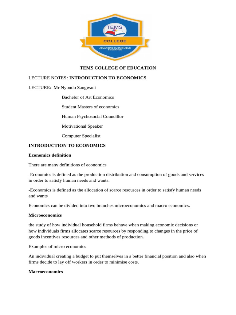 Introduction to Economics Lecture Notes | PDF | Demand | Supply (Economics)