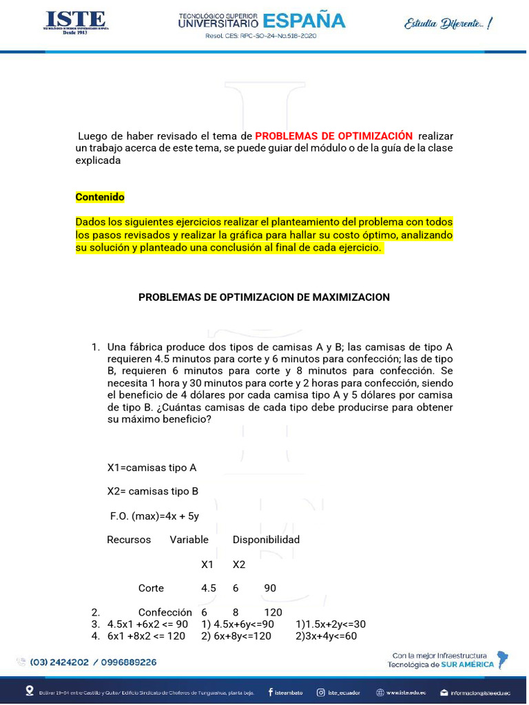 PROBLEMAS DE MAXIMIZACION | PDF