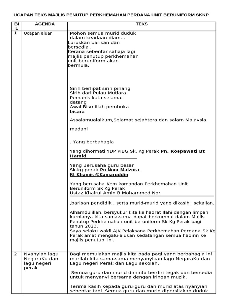 Teks Pengerusi Majlis Penutup Perkhemahan | PDF