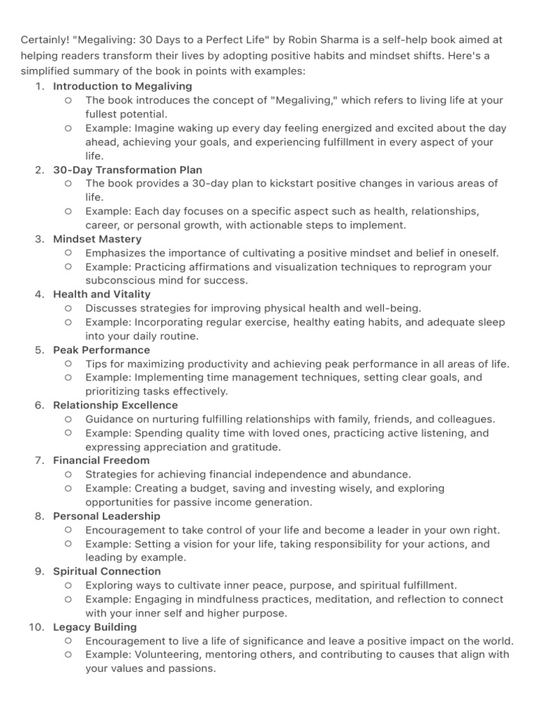 Megaliving - 30 Days To A Perfect Life | PDF | Goal | Mindset