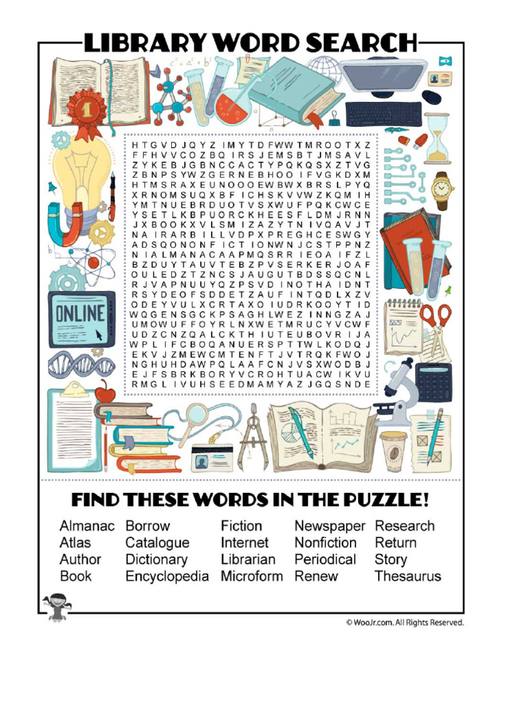 Library Word Search Woo! JR Kids Activities Children's Publishing | PDF