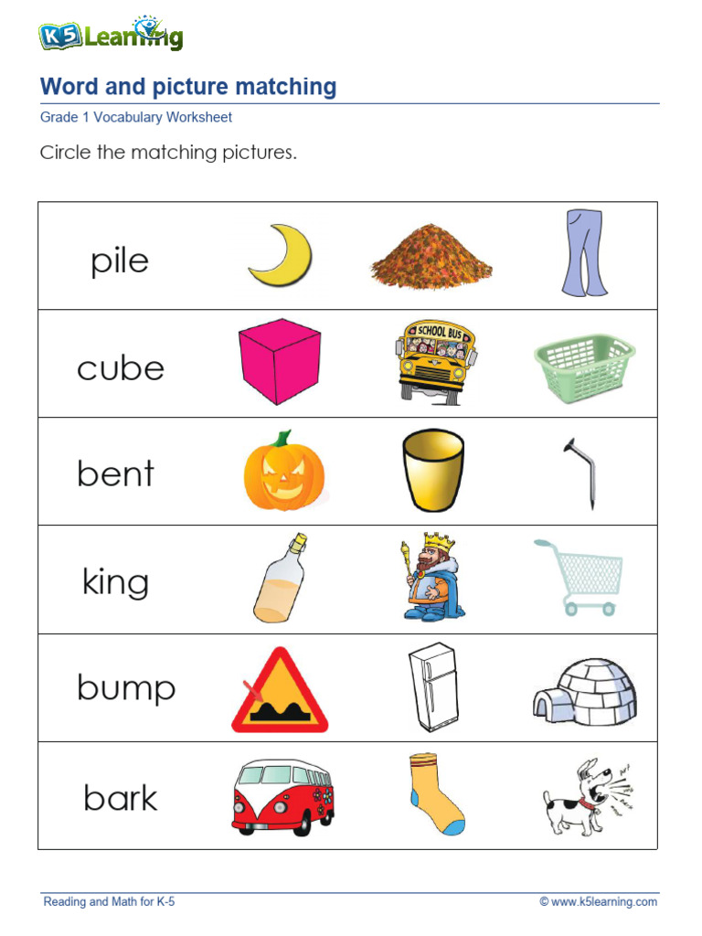 Grade 1 Match Words Pictures 2 | PDF