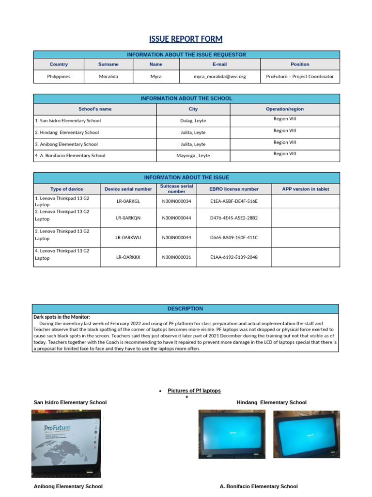 Issue Report Form - Dulag, Julita, Mayorga | PDF | Laptop | Lenovo