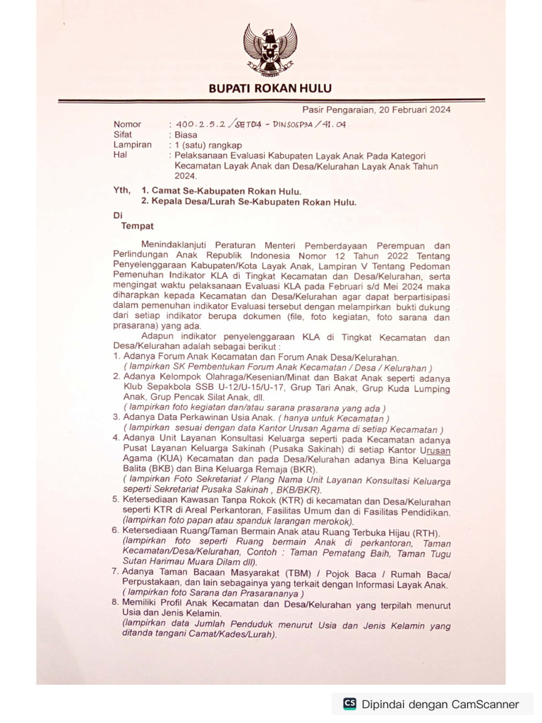 Surat Bupati Tentang Kla | PDF