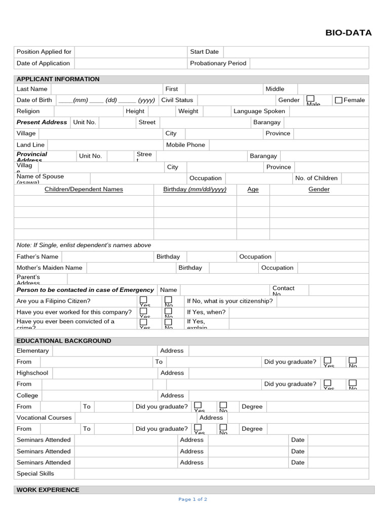 Bio Data Form | PDF | Social Institutions | Justice