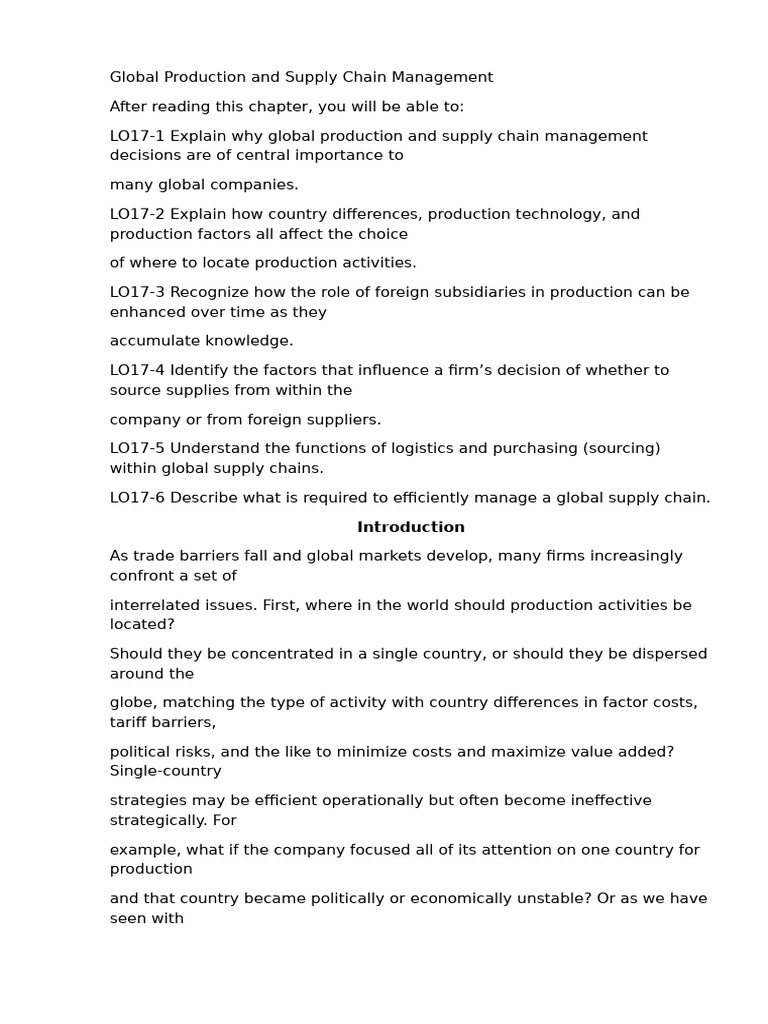 Global Production and Supply Chain Management | PDF | Supply Chain ...