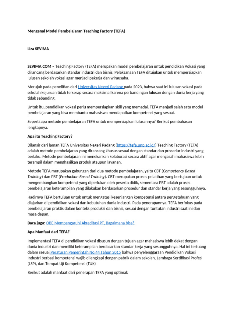 Mengenal Model Pembelajaran Teaching Factory | PDF