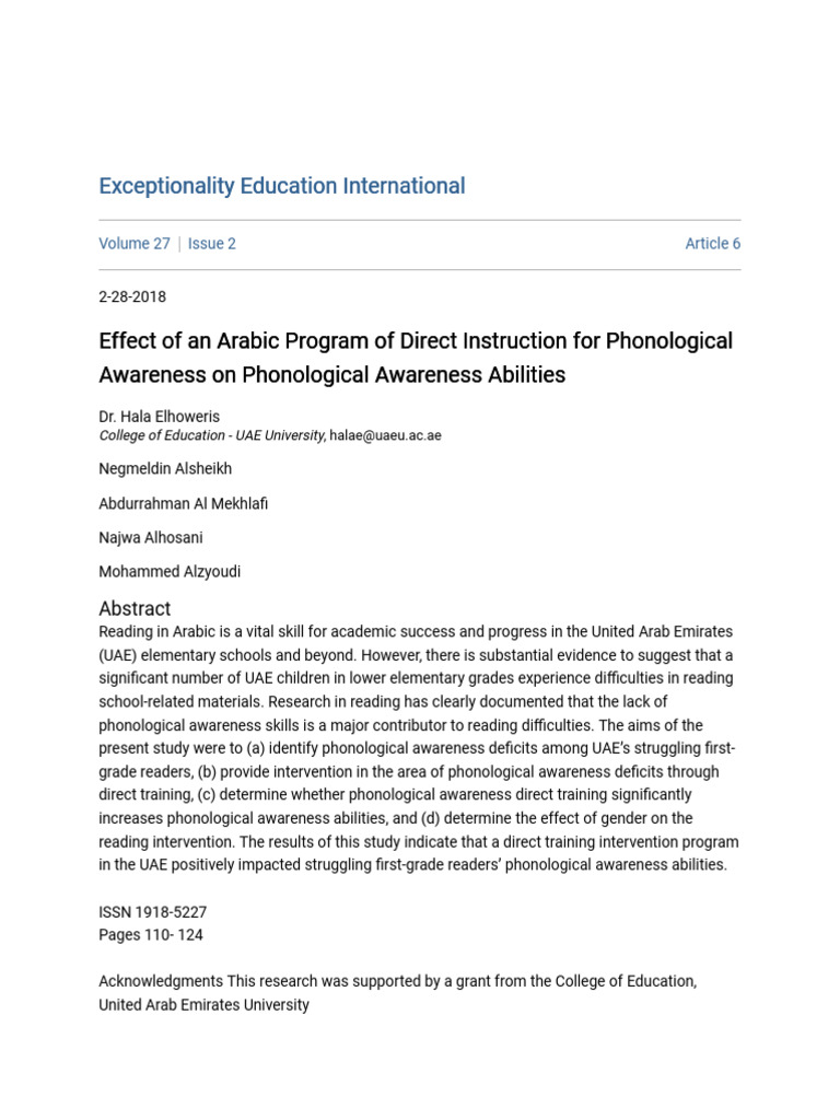 Effect of An Arabic Program of Direct Instruction | PDF | Phonics ...