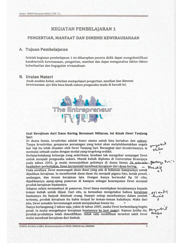 PKWU Kelas 10 Bab 1 Keg 1-Dan 2 | PDF