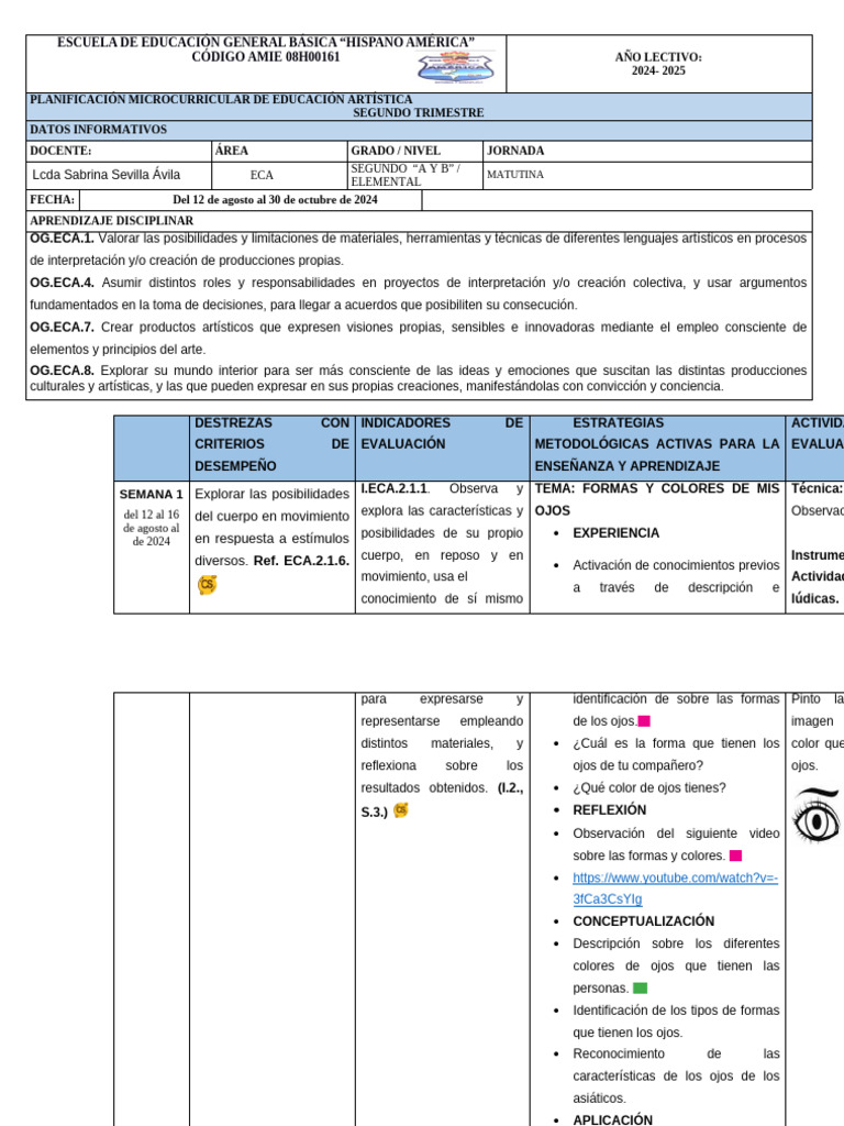 Pud Eca 2do Egb 2024 | PDF | Aprendizaje | Evaluación