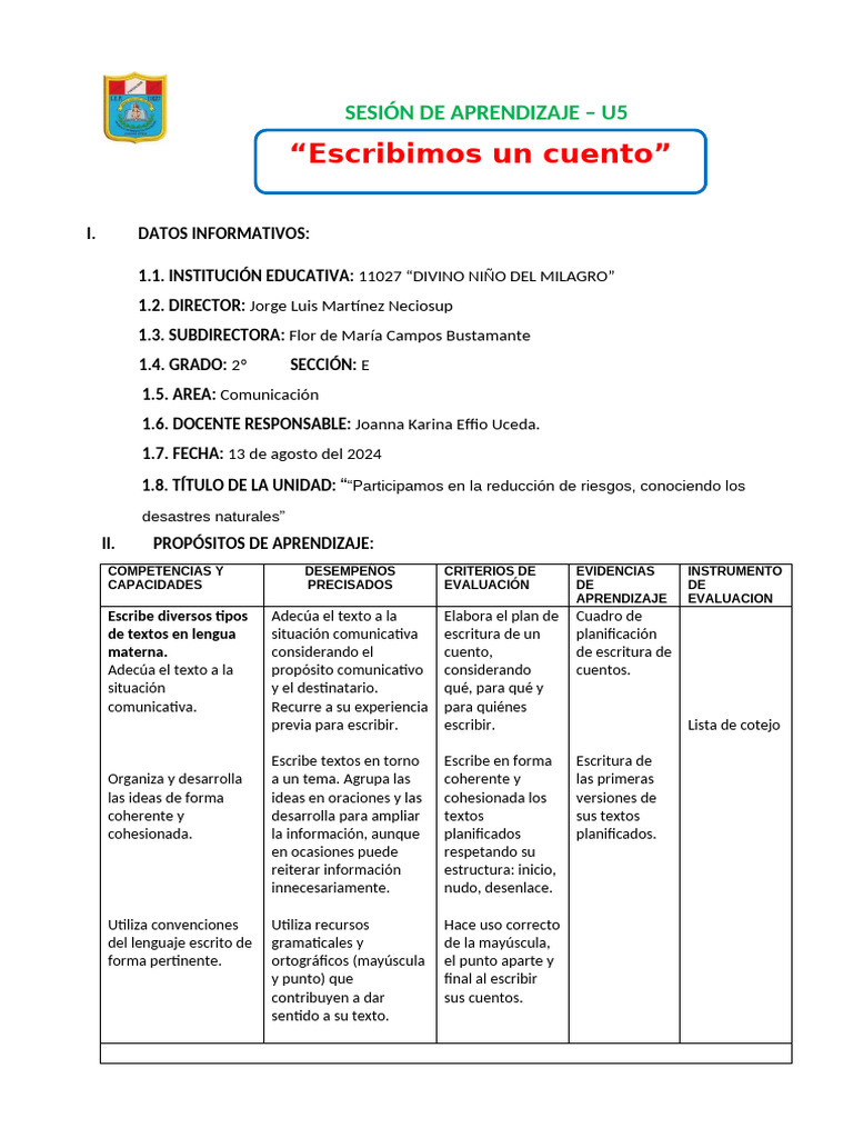 S2-COM-ESCRIBIMOS_UN_CUENTO | PDF | Evaluación | Aprendizaje