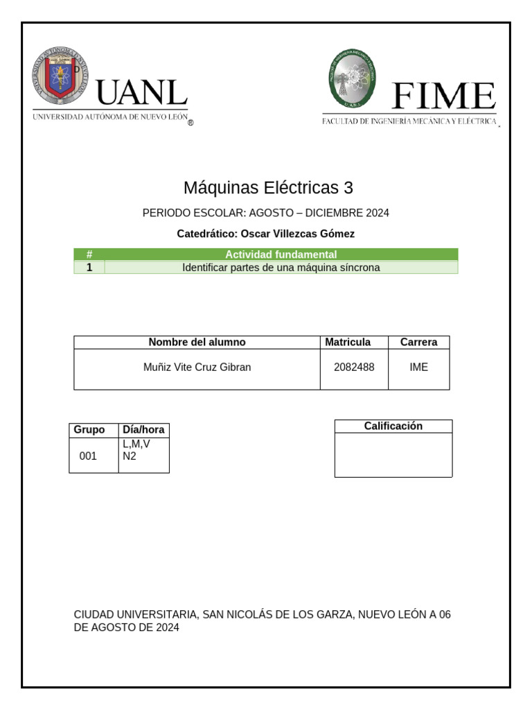 Act.1 Máquinas Eléctricas 3 | PDF | Inductor | Generador eléctrico