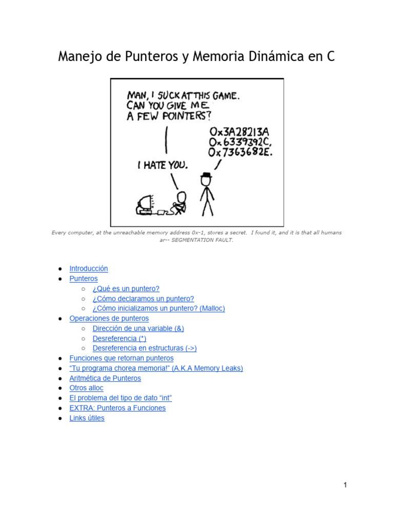 Manejo de Punteros y Memoria Dinámica en C | PDF | Puntero (Programación de computadora ...