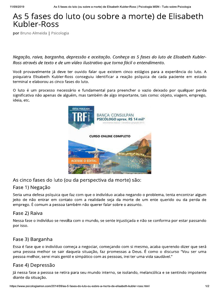 As 5 Fases Do Luto (Ou Sobre A Morte) D... Psicologia MSN - Tudo Sobre Psicologia | PDF
