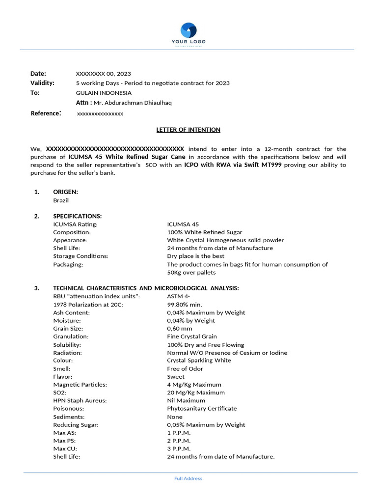 Draft Loi Gulain Sugar Icumsa45 | PDF | Letter Of Credit
