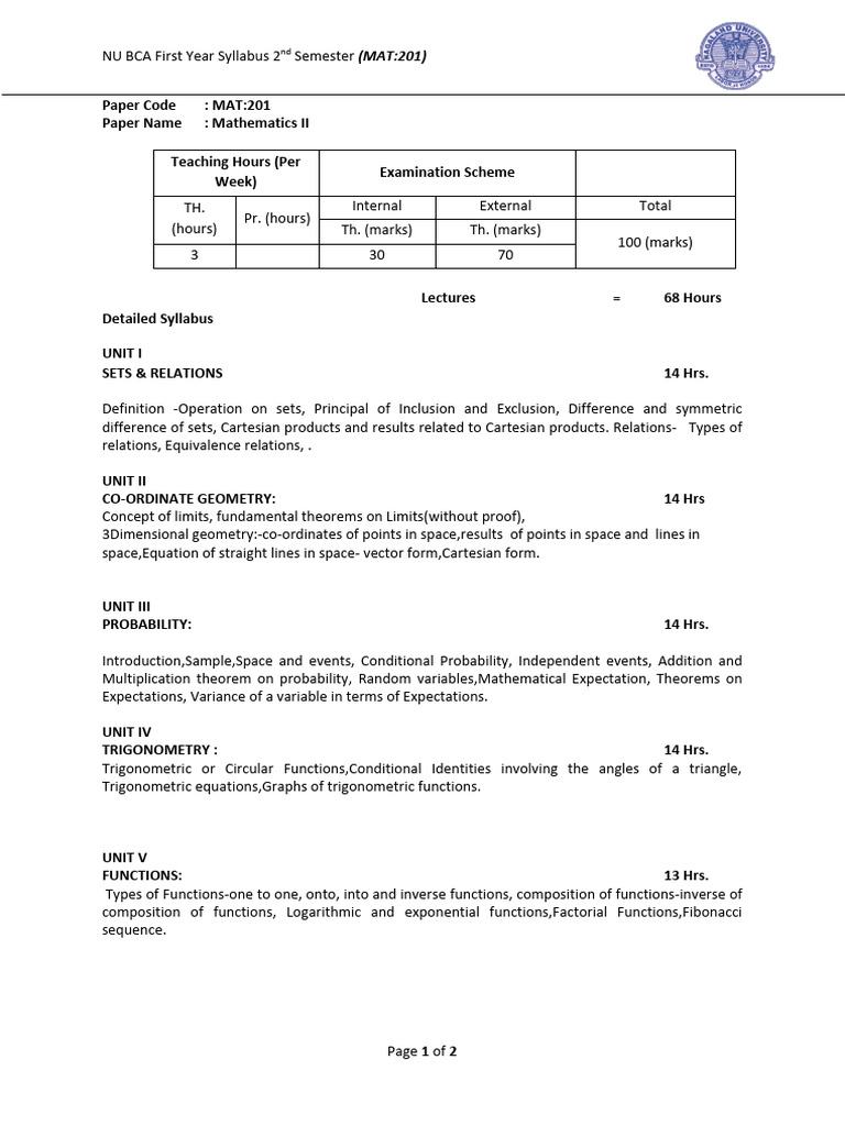 201 Mathematics II | PDF | Function (Mathematics) | Trigonometry