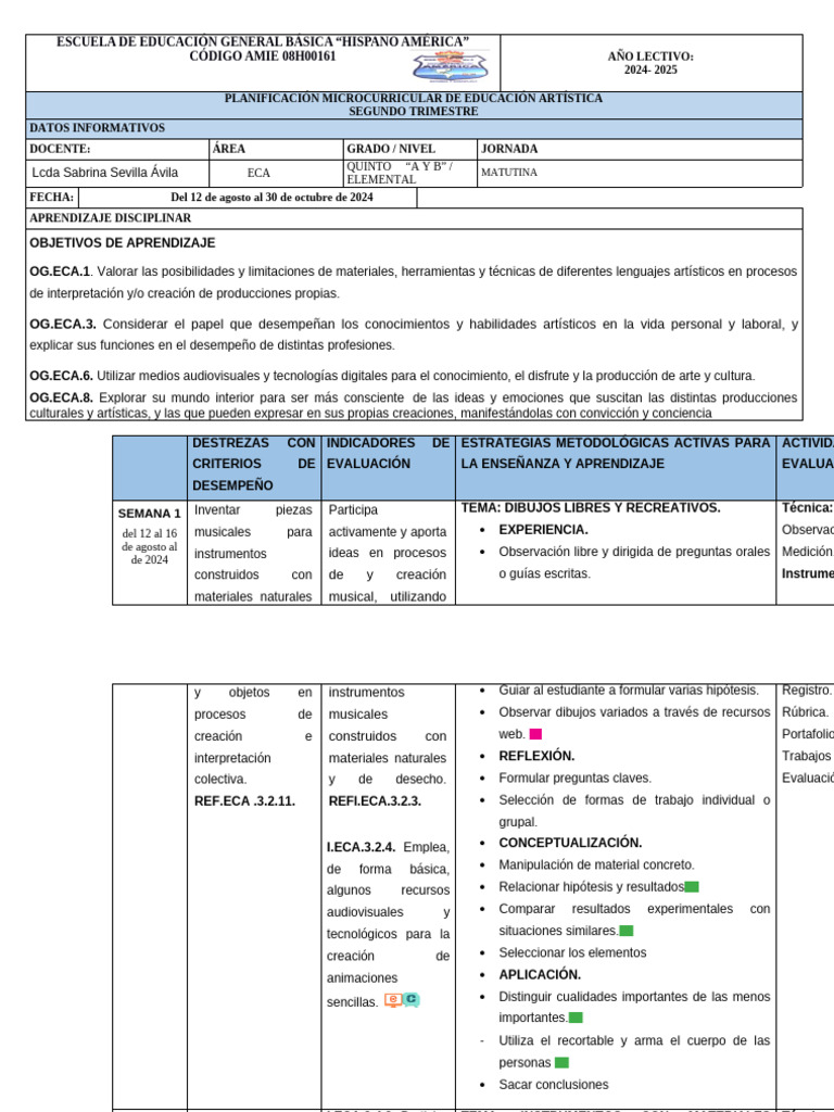Pud - Eca - 5to Egb - 2024 | PDF | Aprendizaje | Evaluación