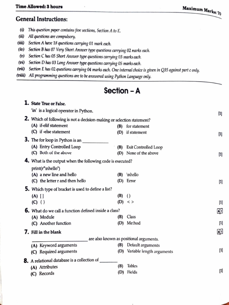 Computer Science Sample Paper 1 | PDF | Control Flow | Computing
