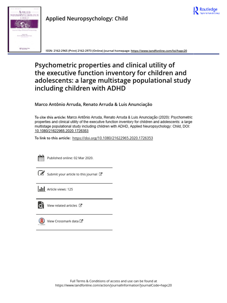 Psychometric Properties and Clinical Utility of The Executive Function Inventory For Children ...