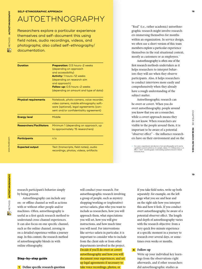 Autoethnography in Research Methods | PDF | Ethnography | Methodology