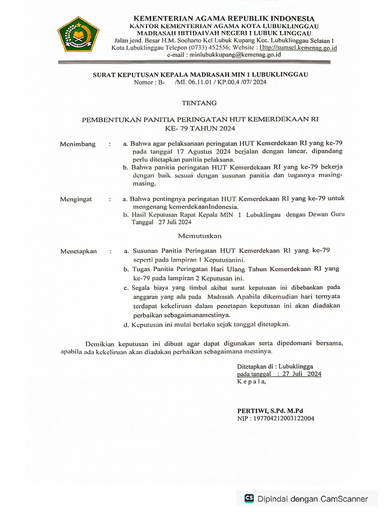 SK Panitia HUT RI Ke 79 MIN 1 Lubuklinggau | PDF