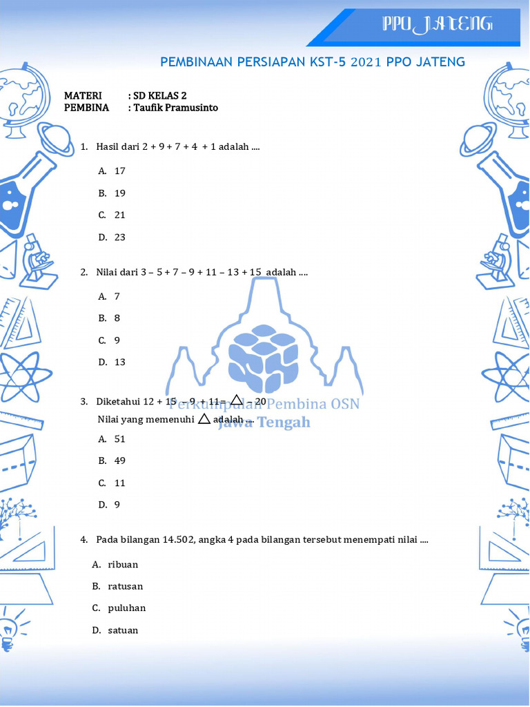 Soal Pembinaan KST Matematika SD Kelas 2 Ppo Jateng | PDF | Metode ...