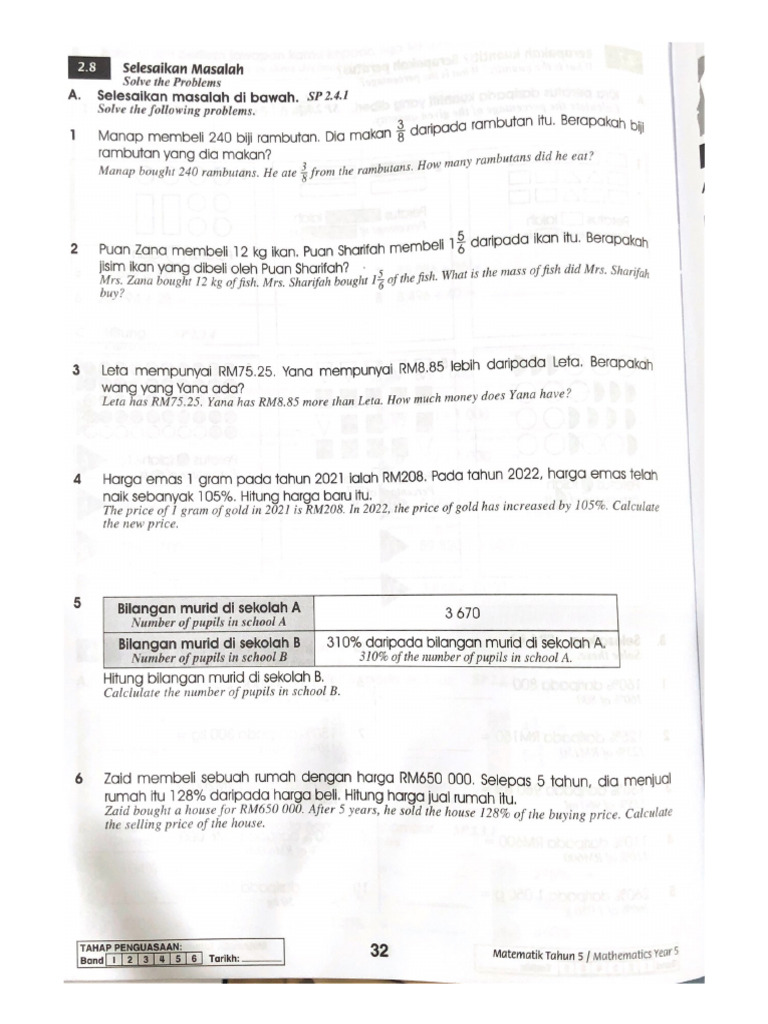 Math Tahun 6 Selesaikan Masalah | PDF