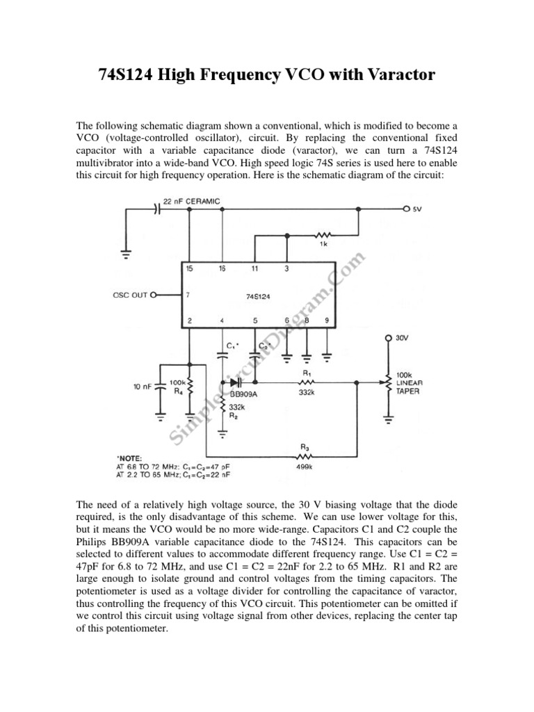 74S124 VCO Schematic with Varactor | PDF | Capacitor | Electrical ...