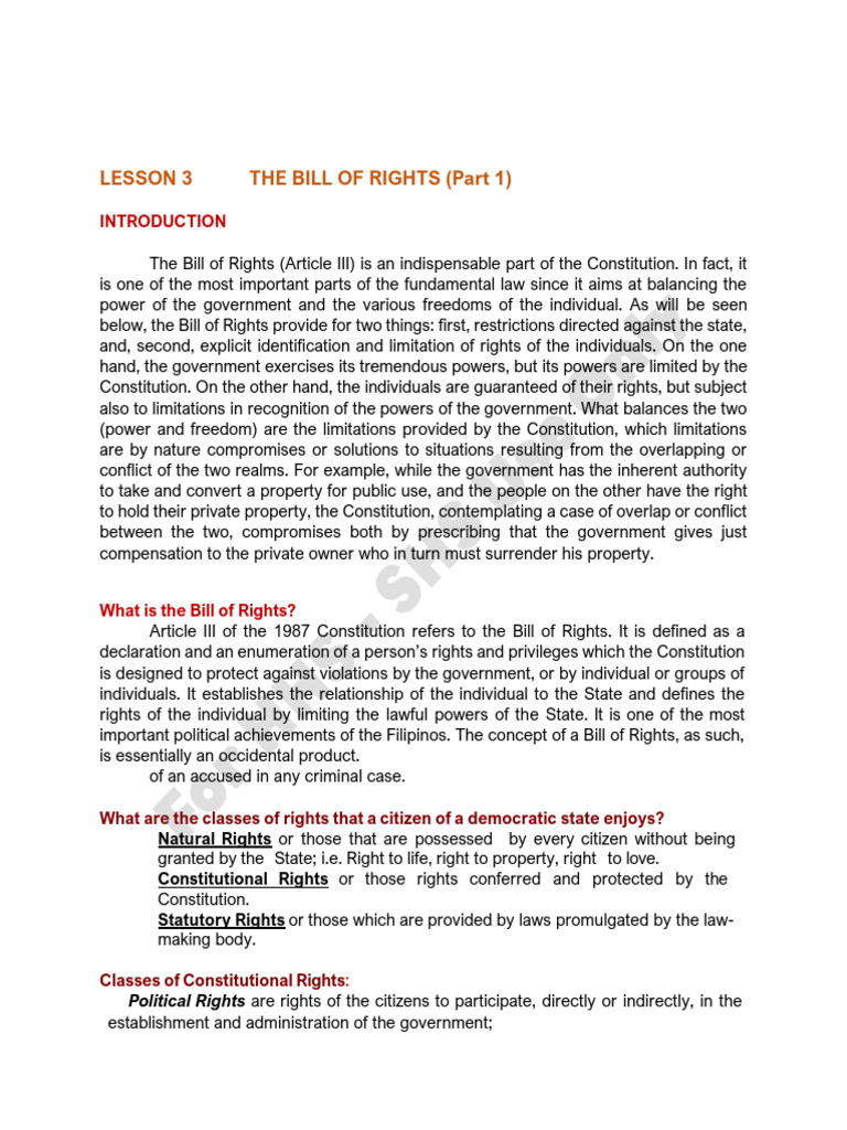 Lesson 3 - Bill of Rights Part 1 | PDF | Search And Seizure | Search ...