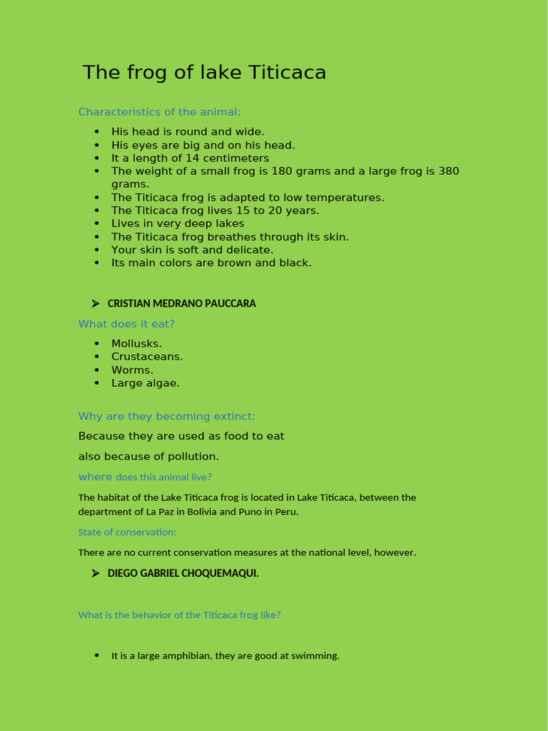 The Frog of Lake Titicaca GRUPO 12345 | PDF