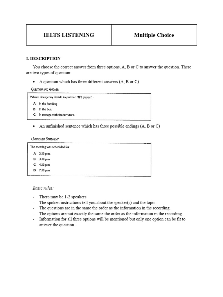 HW. IELTS. Unit 1. Listening - Multiple Choice | PDF | Dolphin | Adjective